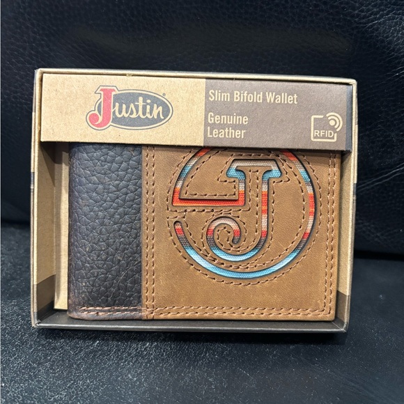 Justin Boots | Accessories | Justin Boots Tan And Blue Leather Bifold ...